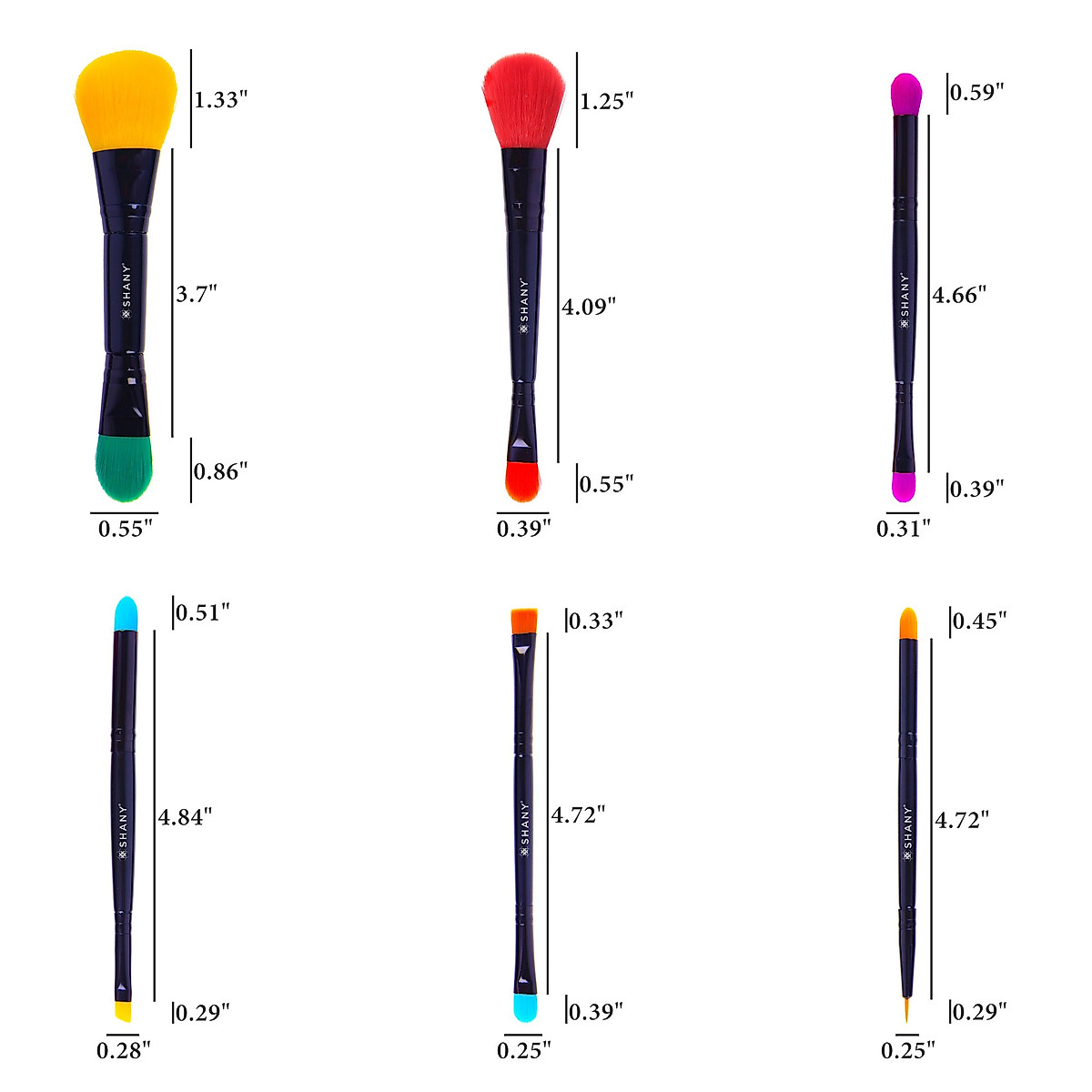 SHANY Vegan Makeup Brushes - LUNA - 6 PC Double Sided Travel Make up Brushes with 12 unique Bristles - with Brush storage Pouch - Synthetic