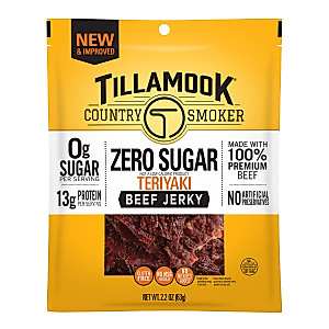 Tillamook Country Smoker Zero Sugar Keto Friendly Beef Jerky, Teriyaki, 2.2 Ounce