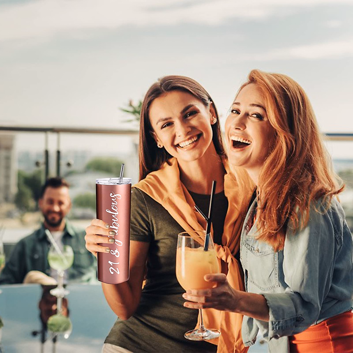 BRT Bearingshui 21st & Fabulous Stainless Steel Tumbler Cup Rose Gold 20 Oz, 21 Birthday Party Decorations Supplies Present, 21 Birthday Gifts Idea for Girl, Gifts for 21 Years Old Girl