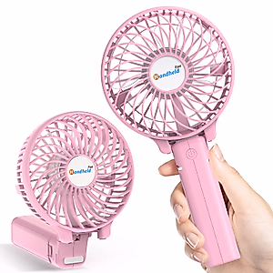 Lafhome Portable Handheld Fan, USB Rechargeable Hand Held Fan Foldable Desk Fan, 3 Speeds Battery Operated Fan Mini Electric Table Cooling Fan Personal Desktop Fan for Home Office Travel Pink