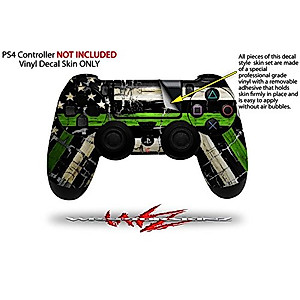 WraptorSkinz Skin Compatible with Sony PS4 Dualshock Controller PlayStation 4 Original Slim and Pro Painted Faded and Cracked Green Line USA American Flag (Controller NOT Included)