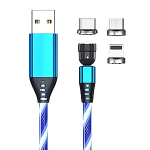 Light Up Phone Charger with Changeable Rotating Magnetic Tips (6.6 Feet / 2 Meters, Blue)