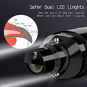 K&K Dog Nail Grinder with 2 LED Light for Large Medium Small Dogs Professional 2-Speed Powerful Electric pet Nail Clipper which Gentle and Painless Paws Grooming & Smoothing Tool (Black)