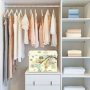innewgogo Owl Autumn Floral Storage Bins with Lids for Organizing Foldable Storage Box With Lid with Handles Oxford Cloth Storage Cube Box for Pets Toys