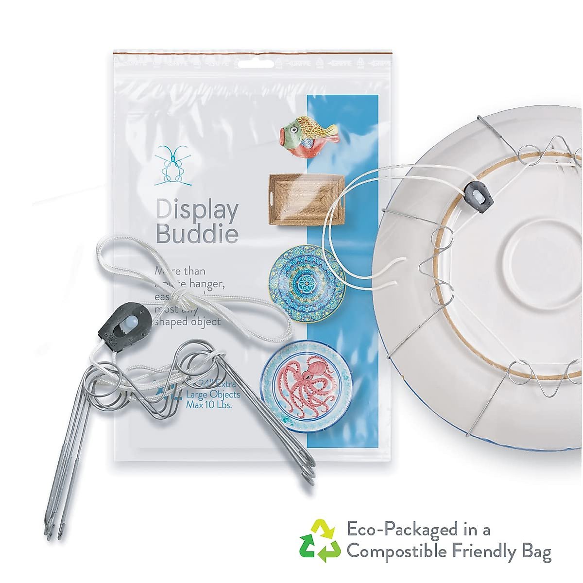 Display Buddie Extra-Large Adjustable Plate Hanger for Plates, Platters, Bowls & Oval, Square, Rectangular Objects Between 18-24" Overall and up to 10 lbs.