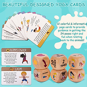 Garybank Kids Yoga Wooden Dice with Yoga Cards, Fun Exercise Dice for Kids Workout Equipment, Workout Dice Game for Kids Solo or Group, 12 Yoga Cards for Kids with Wooden Gift Boxes, Yoga for Kids
