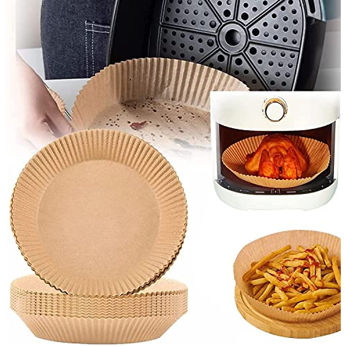 50 PCS Air Fryer Non-stick Disposable Paper Liner, Baking Paper for Air Fryer Oil-proof, Water-proof, Parchment for Baking Roasting Microwave