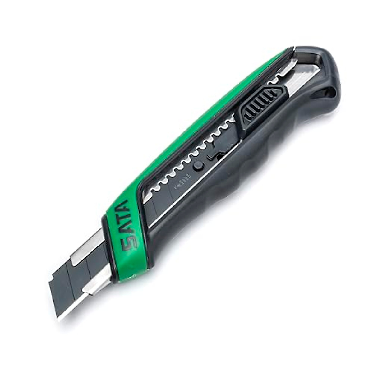 SATA T-Series 18MM Snap Blade Utility Knife, with a Built-In Blade Snapper, Steel Blade Sleeve and a Green Ergonomic Soft Grip - ST93482