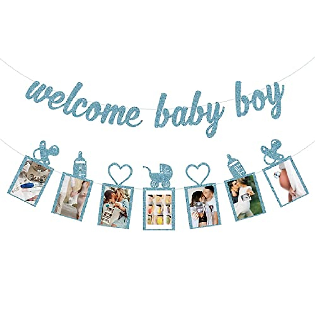 Baby Shower Decorations for Boy - Welcome Baby Boy Banner and Baby Shower Photo Banner