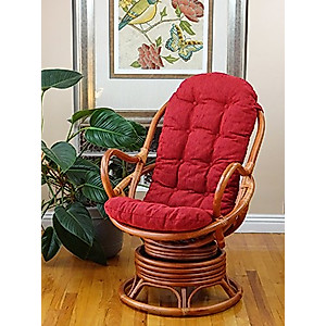 Lounge Swivel Rocking Rattan Wicker Java Chair w/Red Cushion, Colonial Color