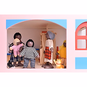 Jzszera Wooden Dollhouse People of 7 Pcs Family Figures with 2 Pets (Dog and Cat) for Girls Toddler Kids Dollhouse Accessories Toy