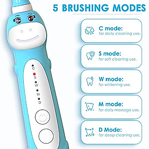 CHAIN PEAK Dinosaur Toothbrush, Kids Sonic Electric Toothbrush for Children, Toddlers Boys Girls Age 3-12 with 30s Reminder, 2 Mins Timer, 5 Modes, 8 Brush Heads