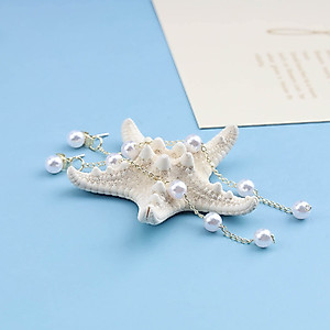 Allereyae Boho Dangle Pearl Drop Earrings Long Tassel Pearl Earrings Vintage Pearl Studs Earrings Wedding Pearl Chain Earrings jewelry for Women and Girls