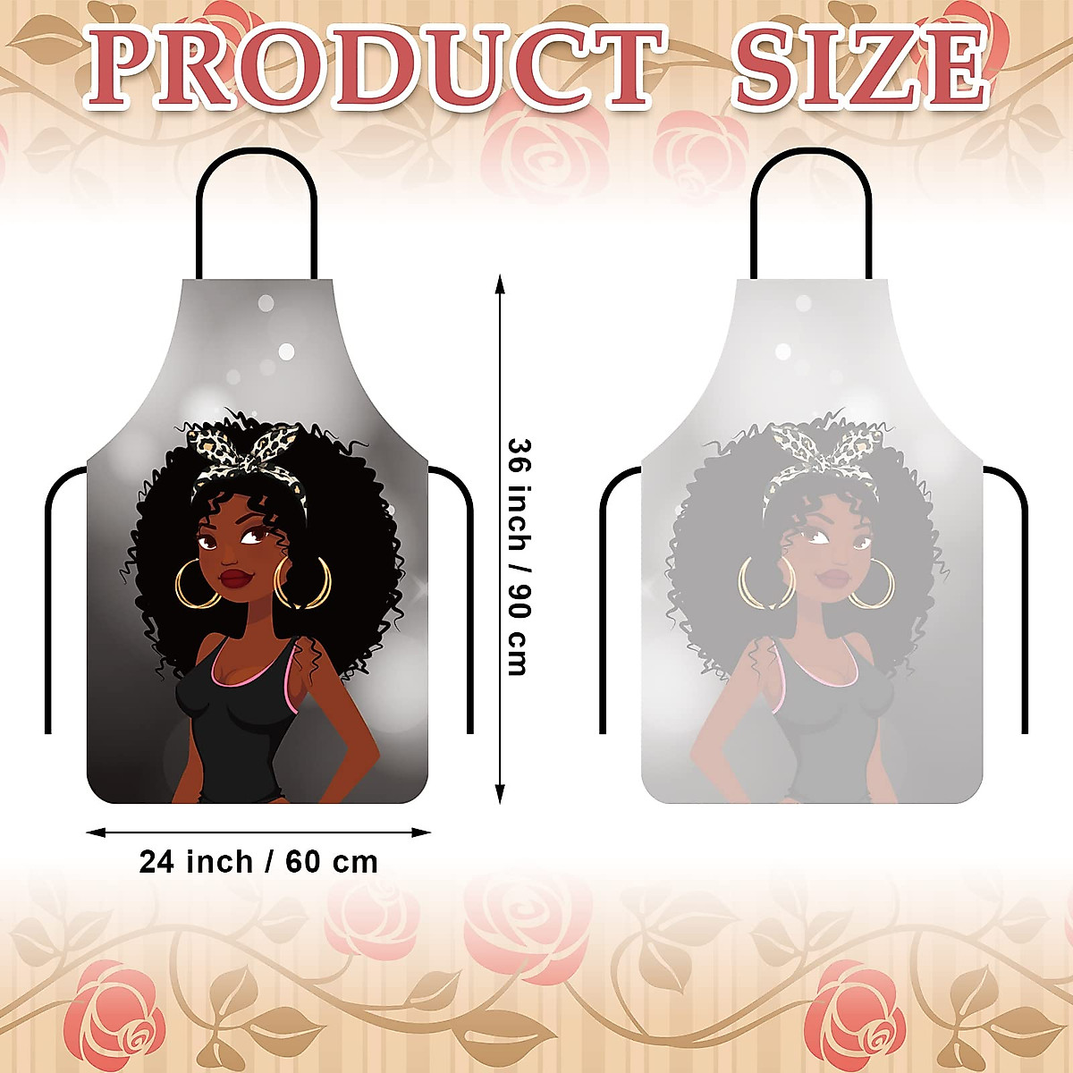 3 Pieces African Women Aprons Waterproof Black Girl Apron Adjustable African American Aprons Black Women Aprons Art Aprons Bib Mothers Day Gifts for Baking Gardening Cooking, 35.43 x 23.62 Inch