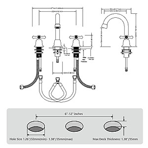 RKF Bathroom Faucets for Sink 3 Hole Matt Black 8 inch Widespread Bathroom Sink Faucet with Drain 2 Handles Cross Knobs Faucet Bathroom Vanity Faucet Basin Mixer Tap Faucet with Hose & Deck CWF039-MB