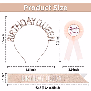 Rose-Gold Birthday Celebration Set with Queen Sash, Hair Bands, Rhinestone Headband, and Corsage for Women