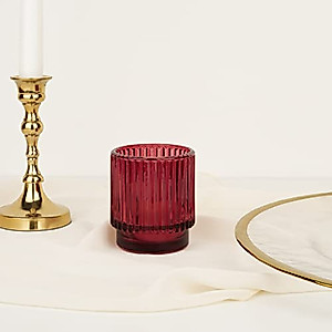 Koyal Wholesale Ribbed Glass Votive Holders (Burgundy, 6)