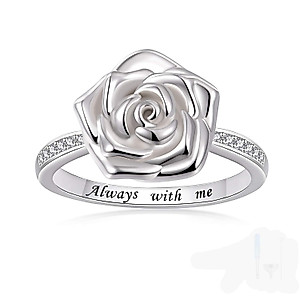 Rose flower urn ring for ashes 925 Sterling Silver Always with me Cremation finger Ring Jewelry for women (7)