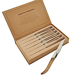 FLYINGCOLORS Flying Colors Laguiole Steak Knife Set. Stainless Steel, Olive Wood Handle, Gift Box, 6 Pieces