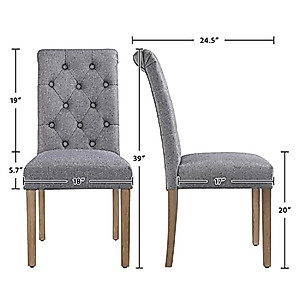 Yaheetech 2PCS Dining Chairs Button Tufted Parsons Diner Chairs Solid Wood Upholstered Fabric High Back Padded Dining Room Chairs Home Kitchen Chairs, Dark Gray