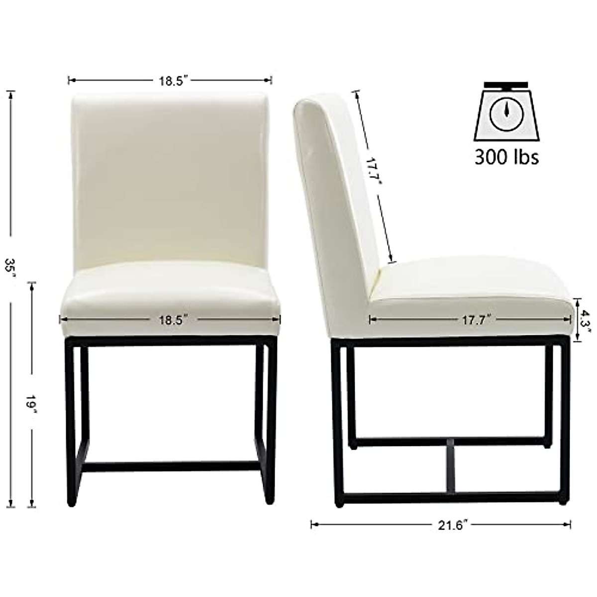 VESCASA Faux Leather Upholstered Dining Chairs with Black Metal Frame, Mid Century Modern Padded Kitchen Chair with Adjustable Foot Pads for Restaurant, Dining Room, Set of 2, Cream