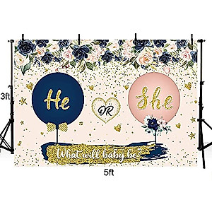 Gender Reveal Decorations - 4 Sets of He or She Balloons Boxes with Letters,Baby Blocks for Baby Shower Backdrop,Navy and Blush Balloons Set & Boy or Girl Banner,Mommy To Be Sach with Paper Pom Poms for Boy or Girl Baby Shower Gender Reveal Party Supplies