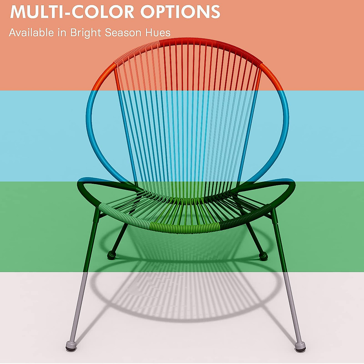 Grand patio 3-Piece Outdoor Acapulco Chair Set, Patio Furniture Set with Wicker Rope, Bistro Table and 2 Low Seat Chairs, Cool Olive Green