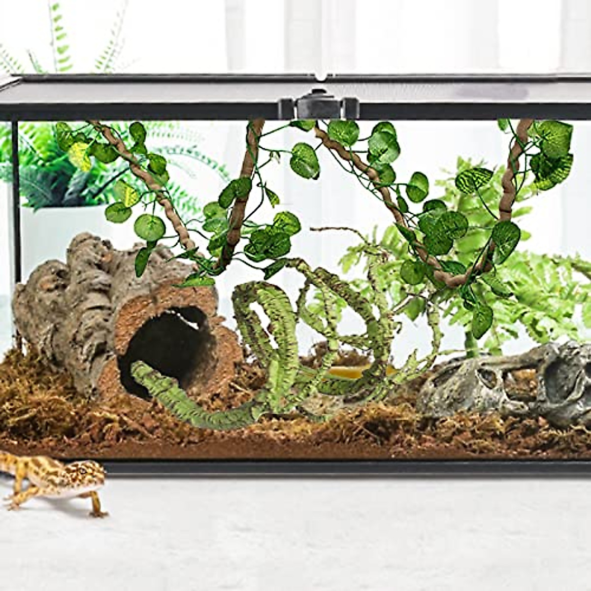 HERCOCCI Reptile Vines, Flexible Jungle Climbing Vines Terrarium Plastic Plants and Leaves Tank Accessories Decor for Gecko Snake Lizard Bearded Dragon Hermit Crab Frog