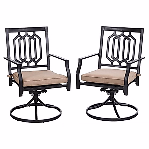 PHI VILLA Outdoor Metal Swivel Chairs Set of 2 Patio Dining Rocker Chair with Cushion Furniture Set for Garden Backyard Bistro, Black