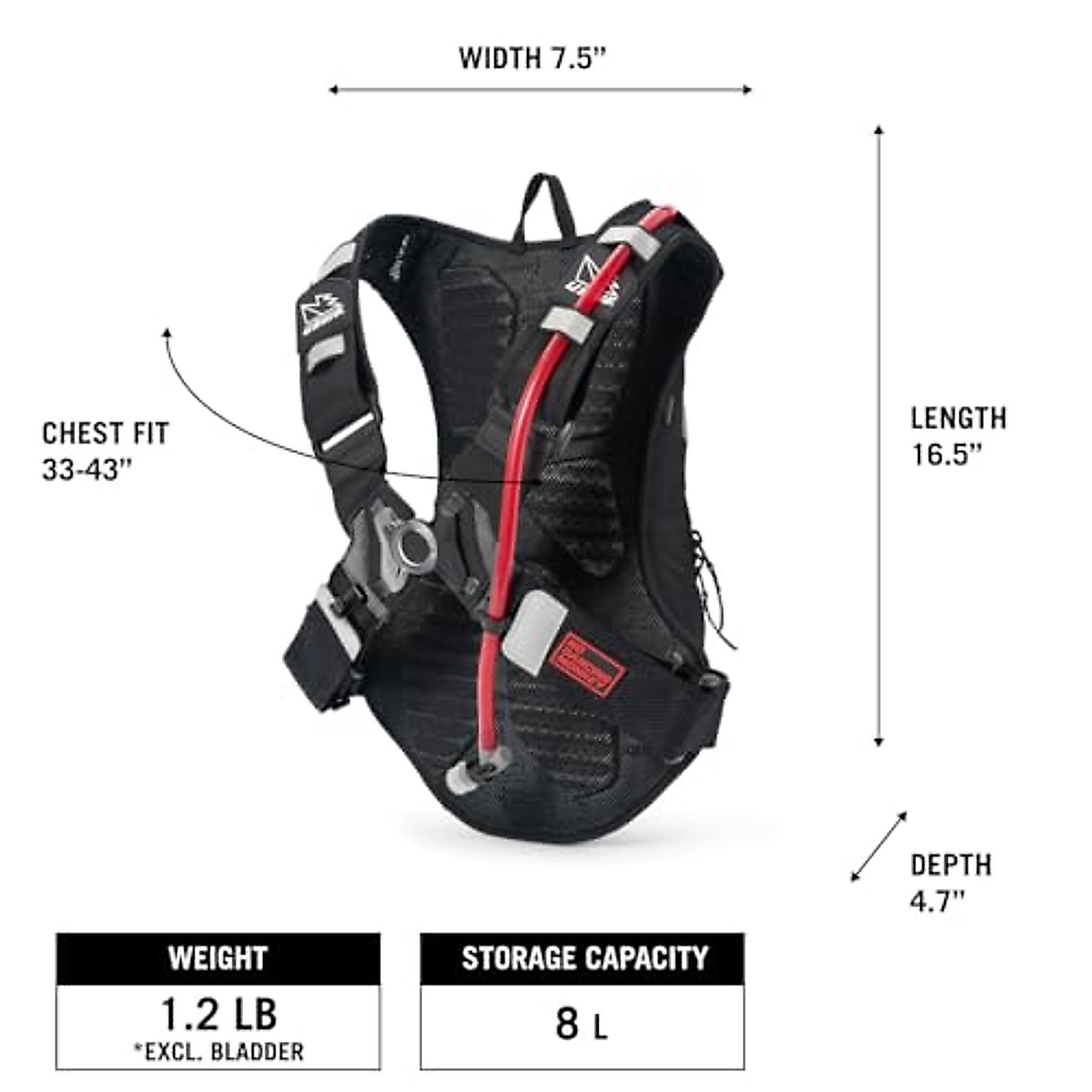 USWE MTB Hydro Hydration Pack with 3L Hydration Bladder - Hydration Backpack for Cycling, Mountain Biking, E-MTB and Gravel Riding, Backpack with Water Bladder (8L, Black)