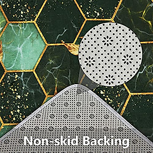 MitoVilla 4 Pcs Emerald Green Bathroom Sets with Shower Curtain and Rugs and Accessories, Modern Green Marble Bathroom Shower Curtain Sets with Rugs, Geometric Hunter Green Bathroom Decor Sets