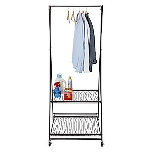 Artesa Verona Rolling Laundry Garment Rack with Shelves, Black