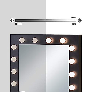 OFCASA Vanity Desk with Mirror and Lights, Vanity Set with 3 Colors Lights, Makeup Table with Mirror and Chair, Adjustable Nightstand, Solid Wood Legs, Bedroom Dressing Table (Black)