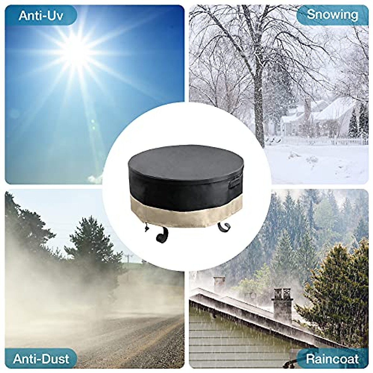 Stanbroil 30 Inch Round Fire Pit Cover, Fire Pit Table Cover, Patio Furniture Cover, Full Coverage Cover with Durable and Water Resistant Fabric