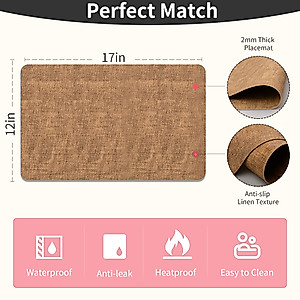 Maxpearl Faux Leather Placemats Set of 6 - Waterproof - Wipe Clean - Heat Resistant - Anti Slip Dining Table Place Mats, Suitable for Indoor & Outdoor Use, 17’’×12’’, Brown