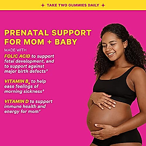 Pink Stork Total Prenatal Vitamin Gummies: Folic Acid, Vitamin D, B6 & More - Gummy Prenatal Vitamins for Women - Pregnancy Must Haves, Morning Sickness Relief, Women-Owned, 60 Raspberry Gummies