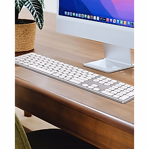 SODI Wireless Keyboard for Mac with Numeric Keypad, Backlit, Wireless, Rechargeable, Programmable Keys. Compatible with MacBook Pro/Air, iMac, Mac Mini/Pro, iPad, iPhone, US English, White