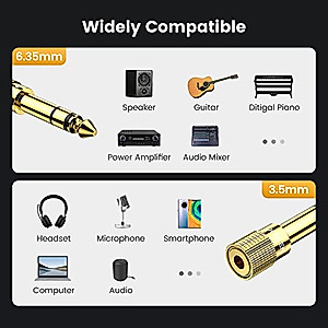 UGREEN 6.35mm 1/4 Male to 3.5mm 1/8 Female Stereo Headphone Adapter Audio Jack Plug Gold Plated for Speaker Headphone Guitar Digital Piano Amp, 2 Pack