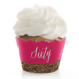Big Dot of Happiness - Chic 60th Birthday - Pink and Gold - Birthday Party Decorations - Party Cupcake Wrappers - Set of 12
