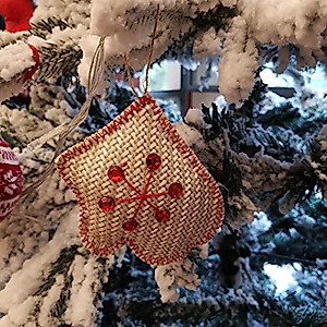 Athoinsu 5 Pack Knitted Christmas Tree Decorations Cotton Woven Stars Heart Xmas Glove Hanging Ornaments Home Indoor Holiday Party Favor Seasonal Decor