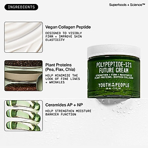 Youth To The People 121 Polypeptide Cream, Firming + Hydrating Face Moisturizer & Collagen Cream for Dry Skin, Plant Ceramide Rich Skincare Travel Size (0.5oz)