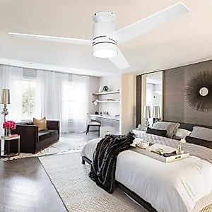 Flybull 52'' Ceiling Fans with Lights Flush Mount, Low Profile Ceiling Fans with Lights and Remote - 3 Blades, 6 Speed, Quiet DC Motor, Modern Ceiling Fan for Bedroom Porch