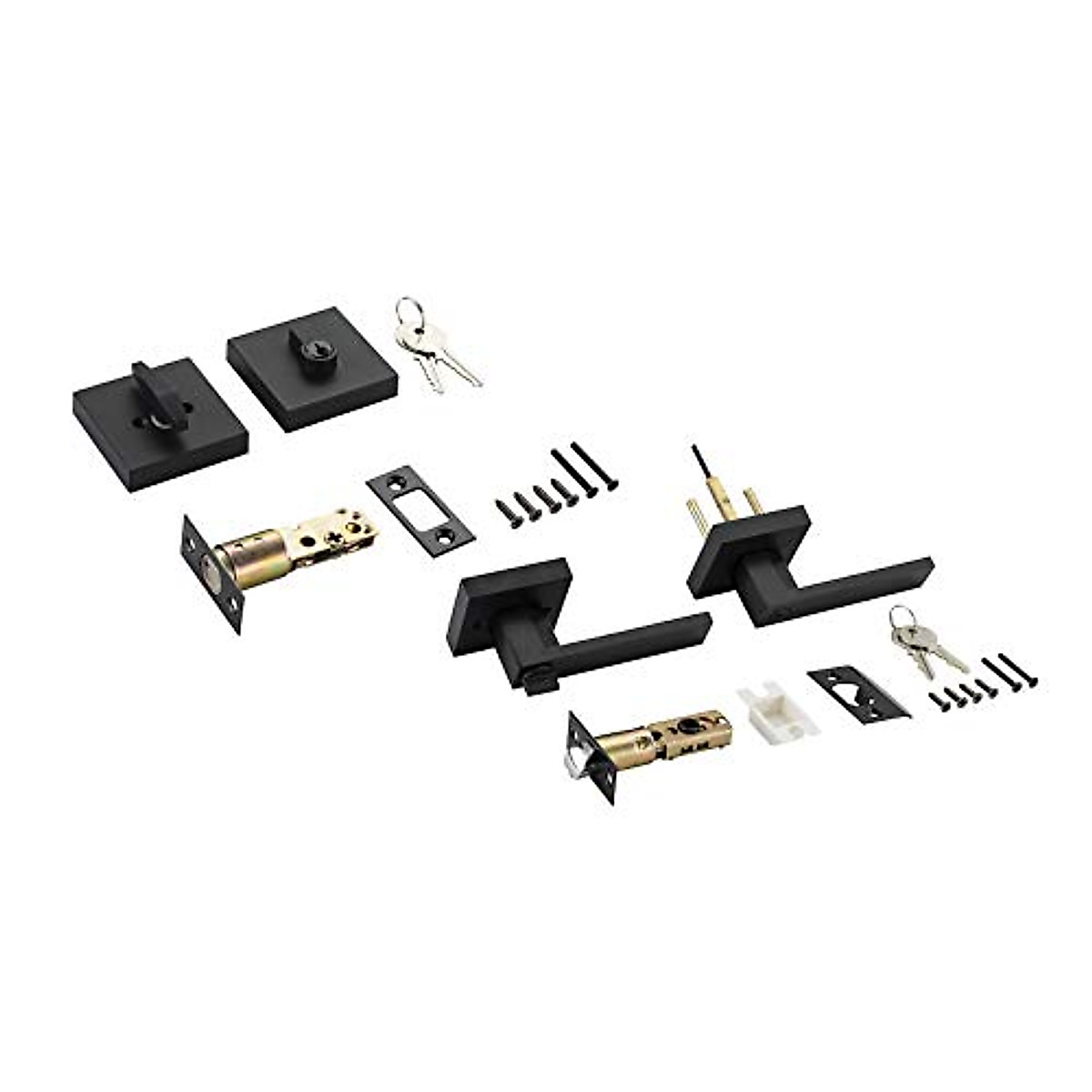 Berlin Modisch Contemporary Square Entry Lever Door Handle and Single Cylinder Deadbolt Locking Lever Handle Set [Front Door or Office] Right & Left Sided Doors Heavy Duty – Iron Black Finish