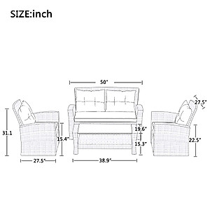 Merax Gray 4 Piece Outdoor Conversation Rattan Wicker Furniture Sectional Sofa Set with Ottoman Cushions