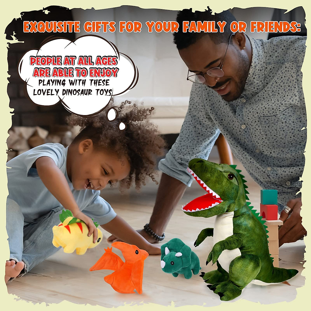 Chalyna 15.7 Inch Plush Dinosaur Plush Stuffed Animal with 5 Cute Little Dinosaurs in Tummy Carrier Baby Dinosaur Gift Set Kid Soft Cuddly Stuffed Pillow for Birthday Valentines Party Favor