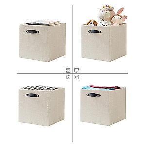 FABINADO Cubes Storage Organizers - Fabric Foldable Bins, 13x15 Inch Kallax Cubby Bins with Dual Handles, Candlelit Beige, 4 Pack