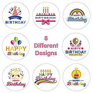 500 Pieces/Roll Happy Birthday Stickers Round Adhesive Birthday Tag Label Stickers Invitations Envelope Sealing Stickers Personalized Happy Birthday Stickers for Balloons Cards envelopes Adults Kids