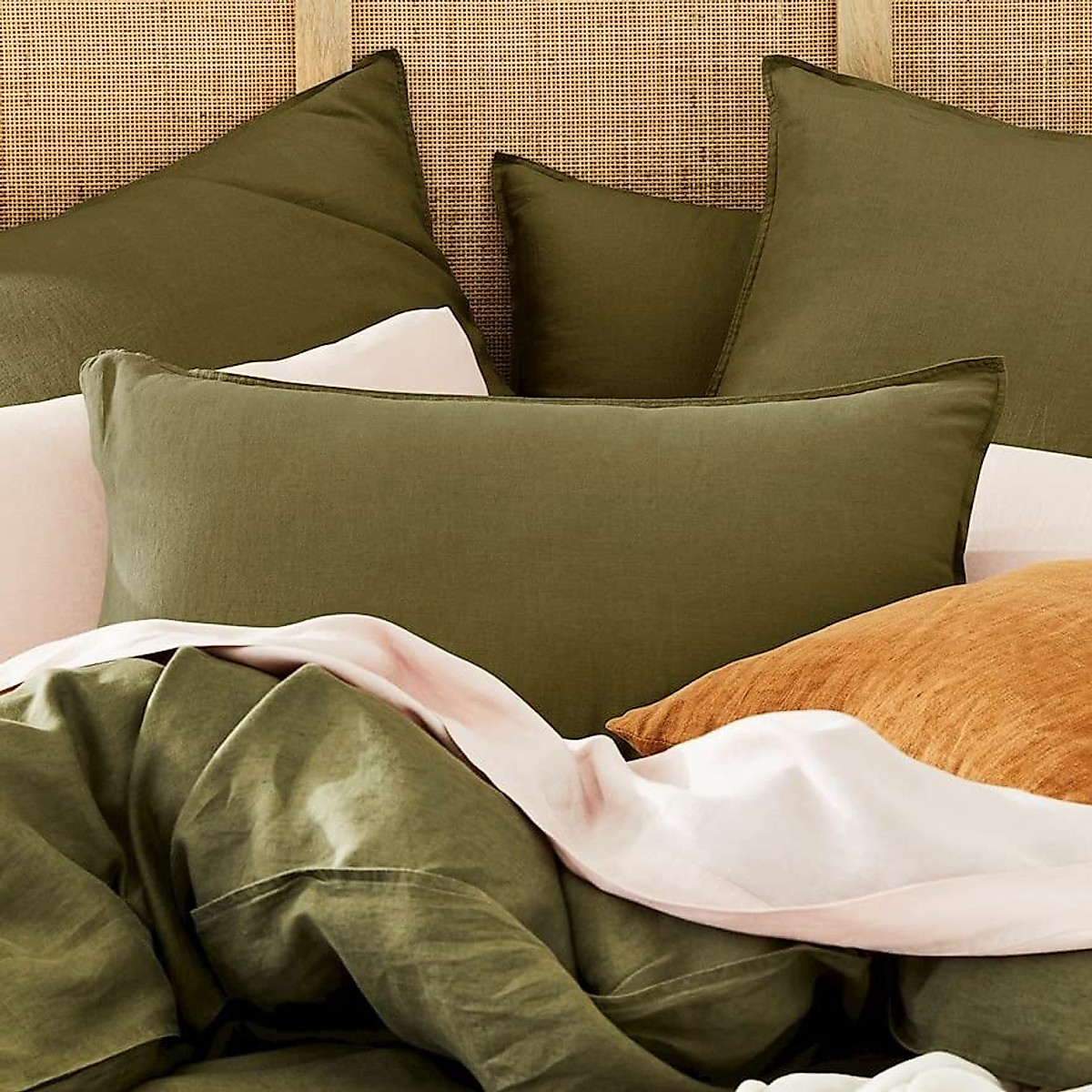 Moss Olive Washed Cotton Duvet Cover Solid Green Duvet Cover Queen Super Soft Full Bedding Set Moss Green Comforter Cover Green Bedding Set (King (U.S. Standard))