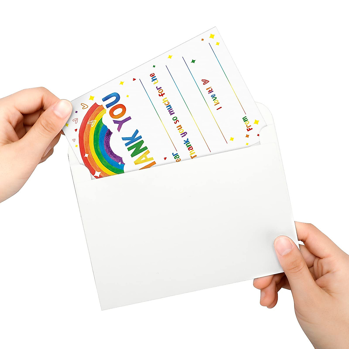72 Pieces Kids Thank You Cards Fill in the Blank Thank You Notes with Envelopes Colorful Thanks Cards for Birthday Party(Rainbow Style)