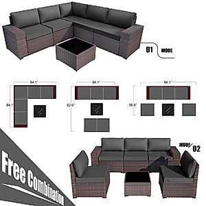 Piltwoff 6 Pieces Waterproof Outdoor Patio Set, Modern All-Weather Outdoor Patio Furniture Sets with 5 Black&Brown Chairs. Outdoor Sectional Sofa for Garden/Backyard/Balcony(Grey)